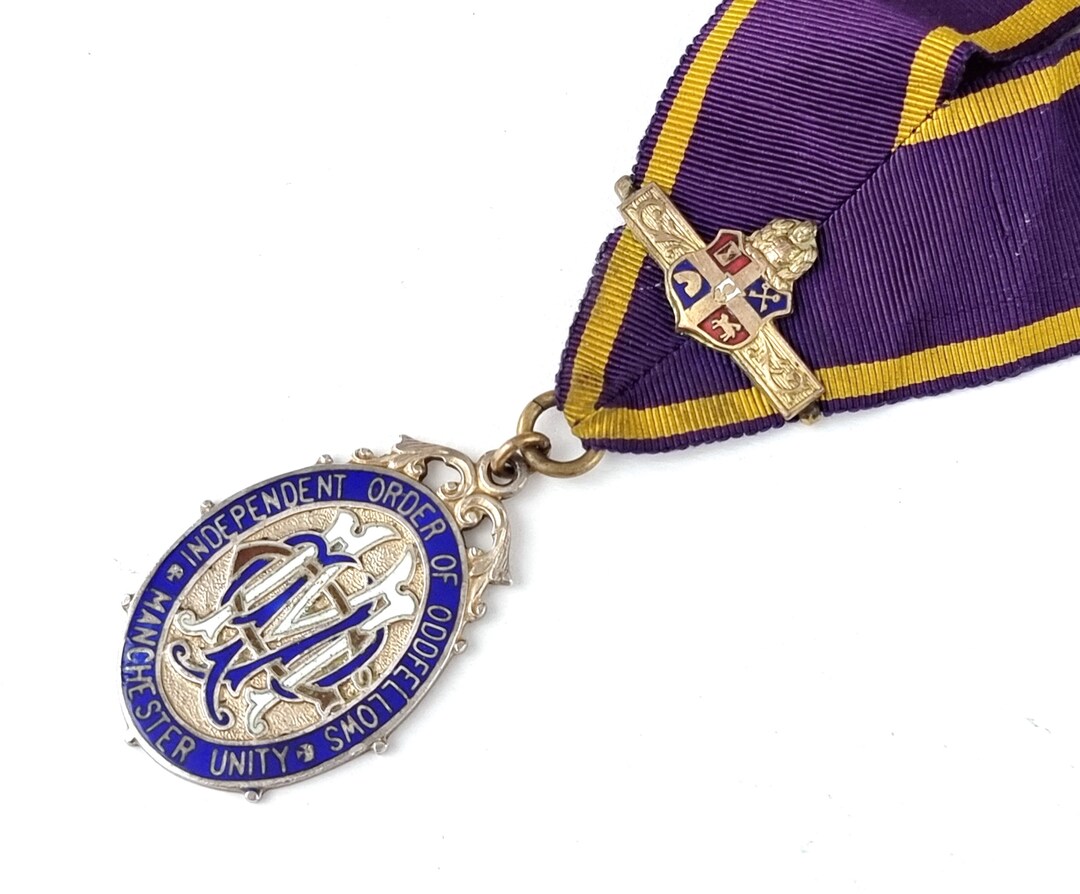 Antique Silver Medal, Neck Ribbon, Sterling Medal, Oddfellows Jewel ...