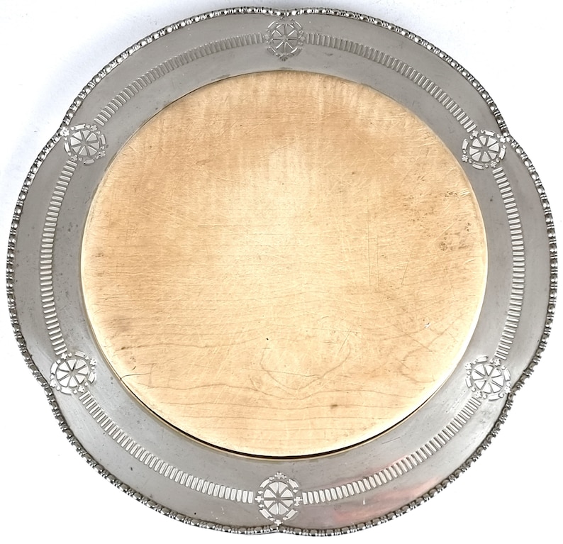 Antique Bread Board, Worn Silver Plate, Egg and Dart Pattern, Pierced ...