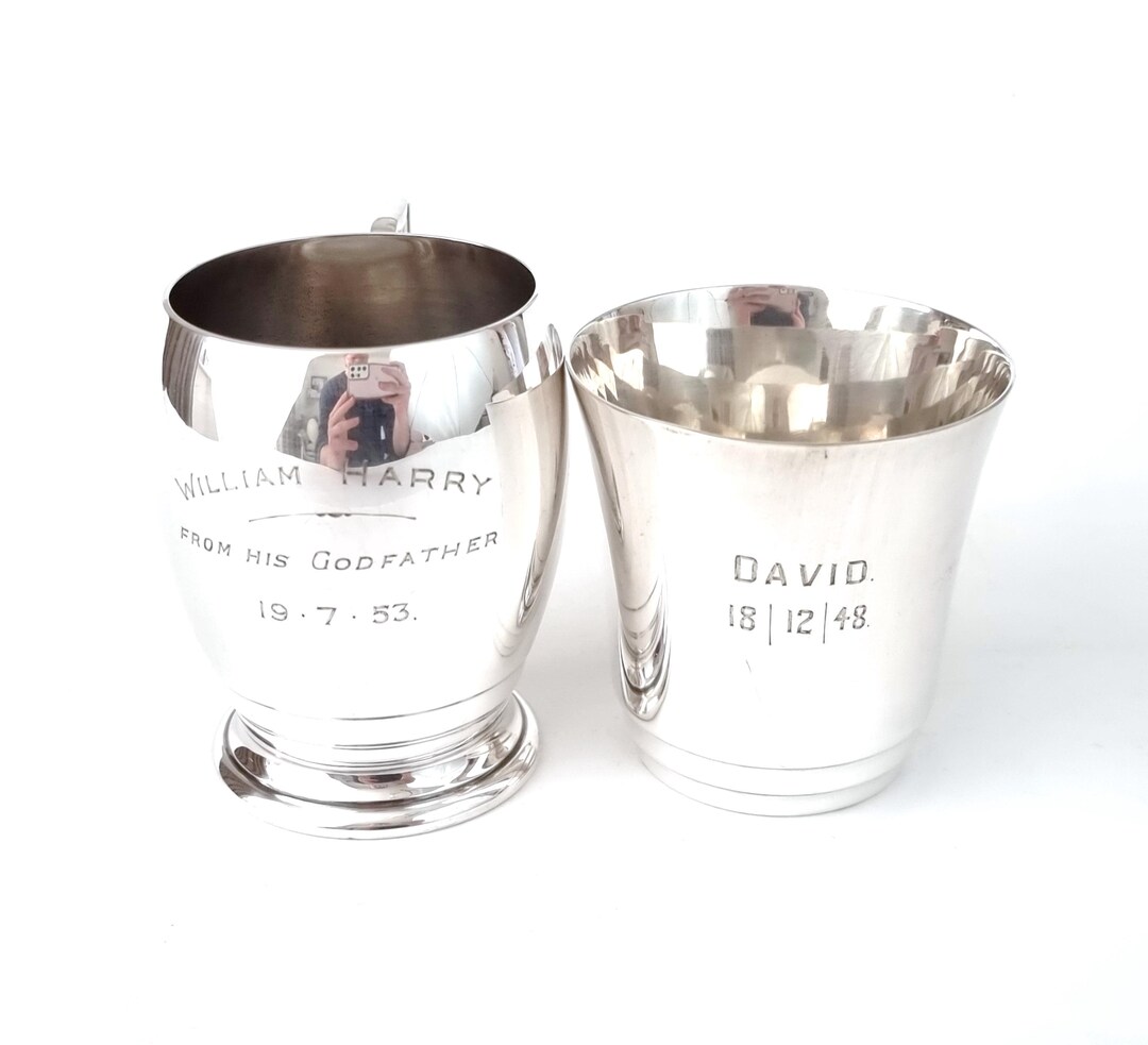 Two Child's Cups, Christening Cups, SMALL Drinkware, Silver Plate ...