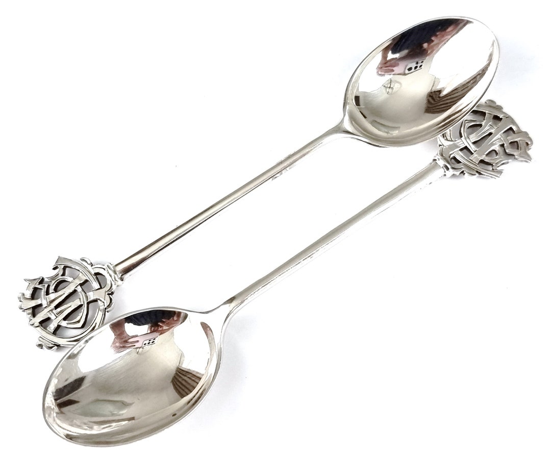 Vintage Pair, Silver Coffee Spoons, Monogram Handles, Art Deco, J ...
