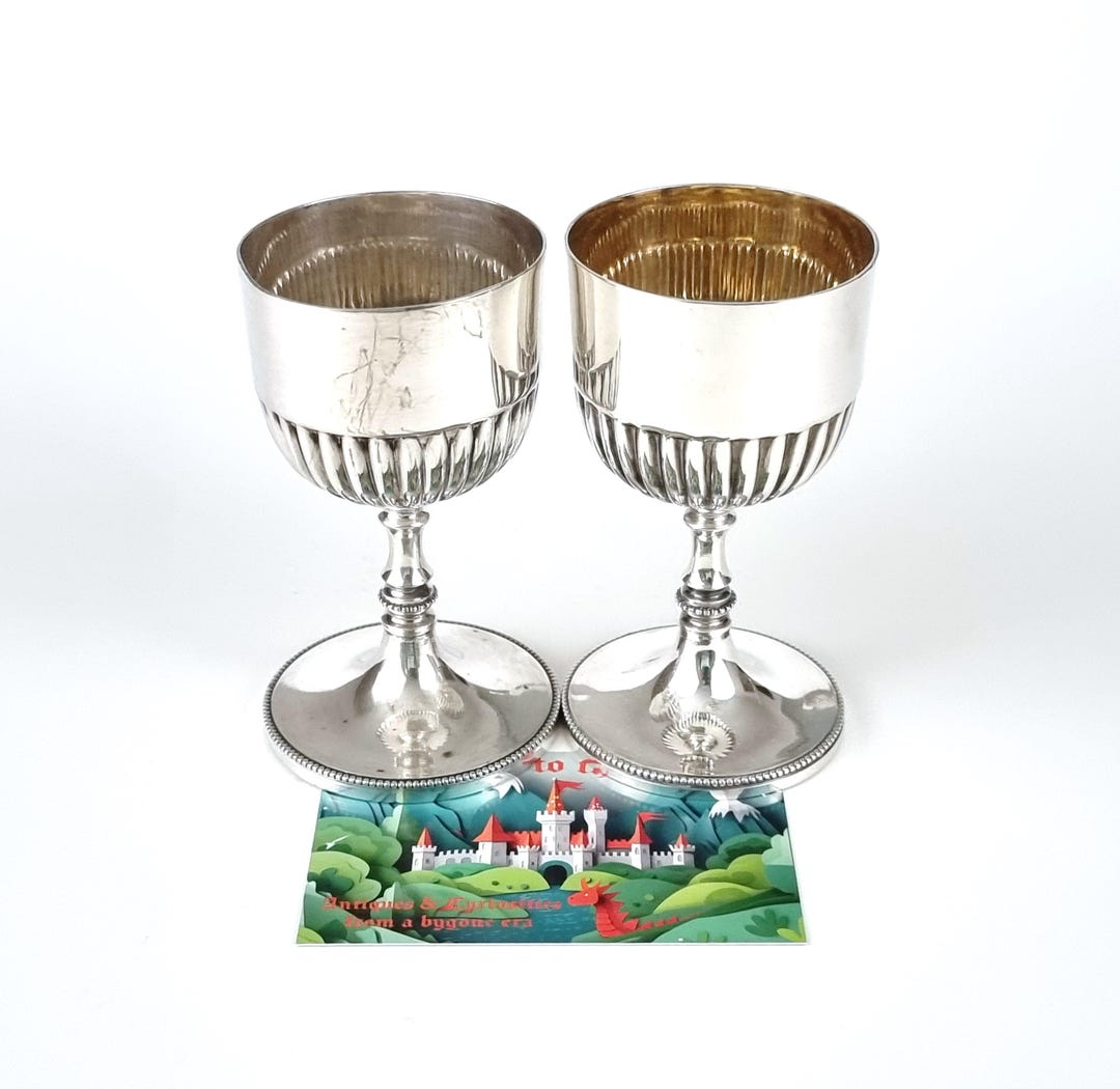 Two SMALL Goblets, WORN Insides, Mappin & Webb, Silver Plate, Half ...