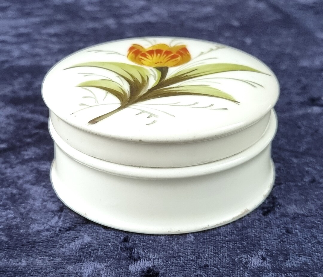 Small Antique Container, Cream Pot, Ointment Pot, Pot Lid, Floral Spray ...