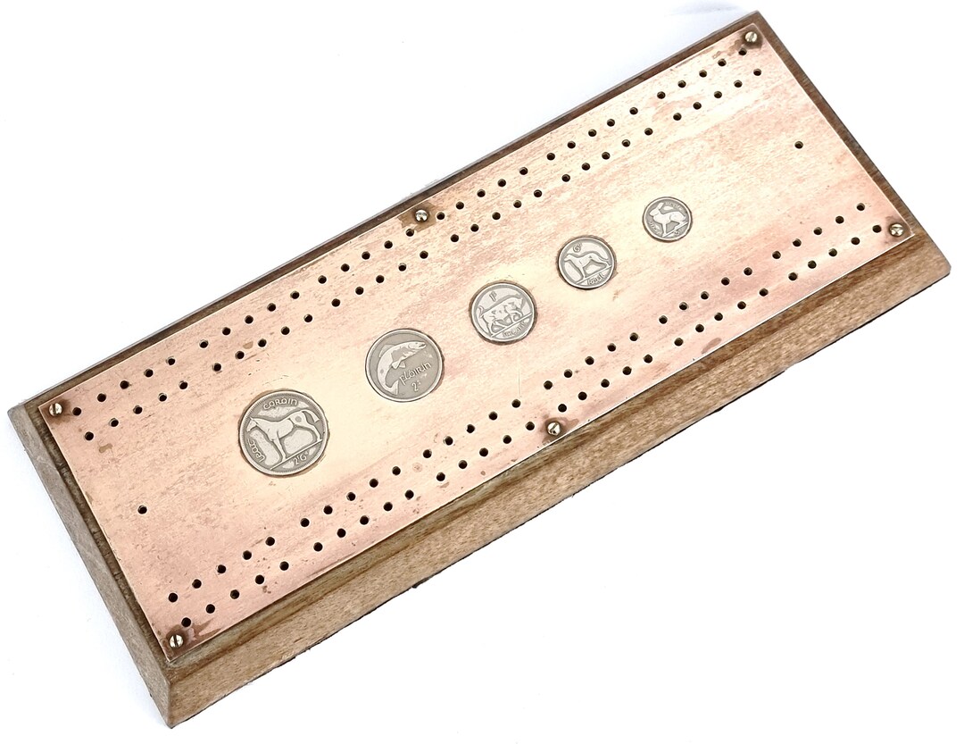 Large Cribbage Board, Traditional Gaming, Copper and Wood, Irish Coins ...