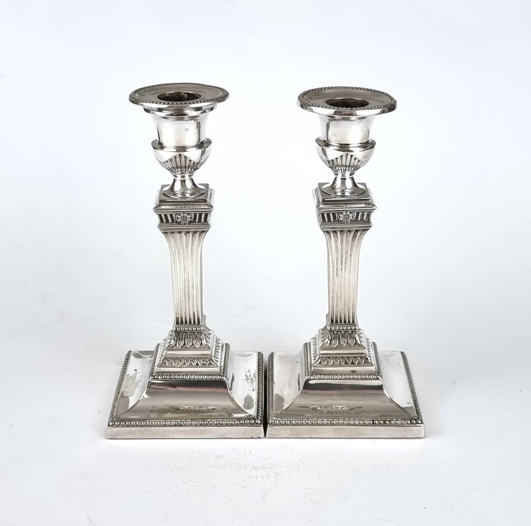 Pair Of, Small Candlesticks, WORN Silver Plate, Adams Style, Candle ...