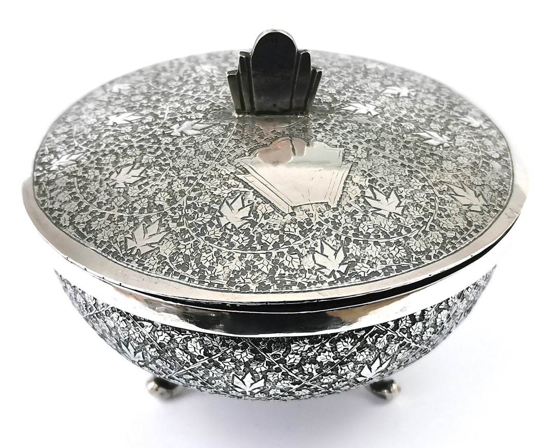 RESERVED LISTING - Table Powder Pot, Anglo Indian, Art Deco, Intricate ...