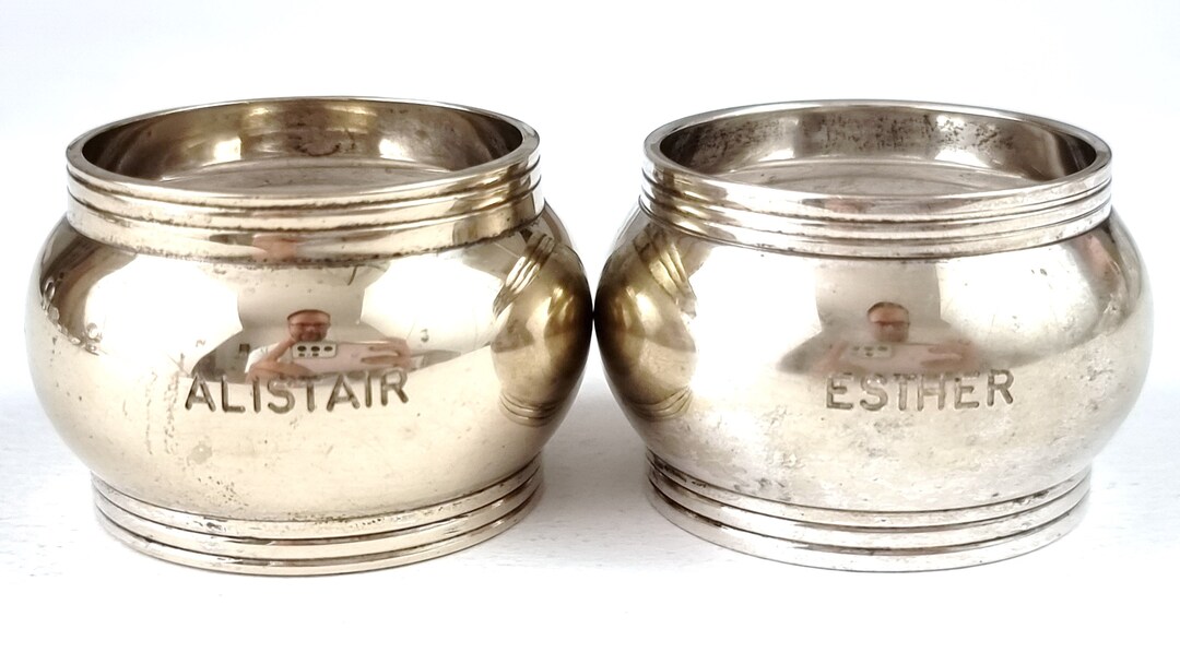 Worn Silver Plate, Pair of Napkin Rings, Vintage Tableware, Alistair ...