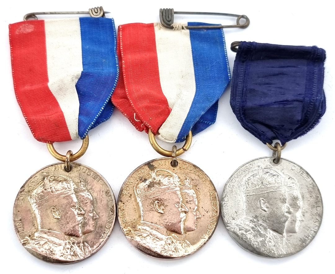 Trio of Medals, Elkington Medal, Edward VII, Queen Alexandra, 1902 ...