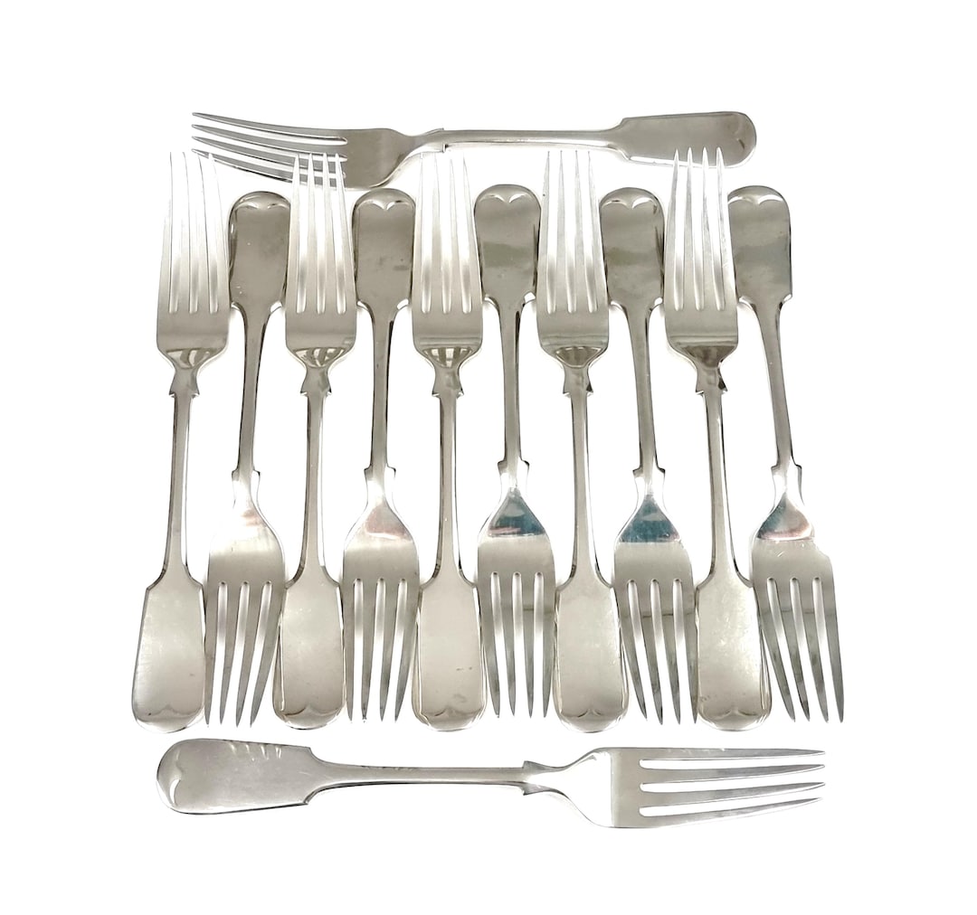 Set of Twelve, Antique Nickel Silver, Cutlery Forks, 8 1/8 Inches ...