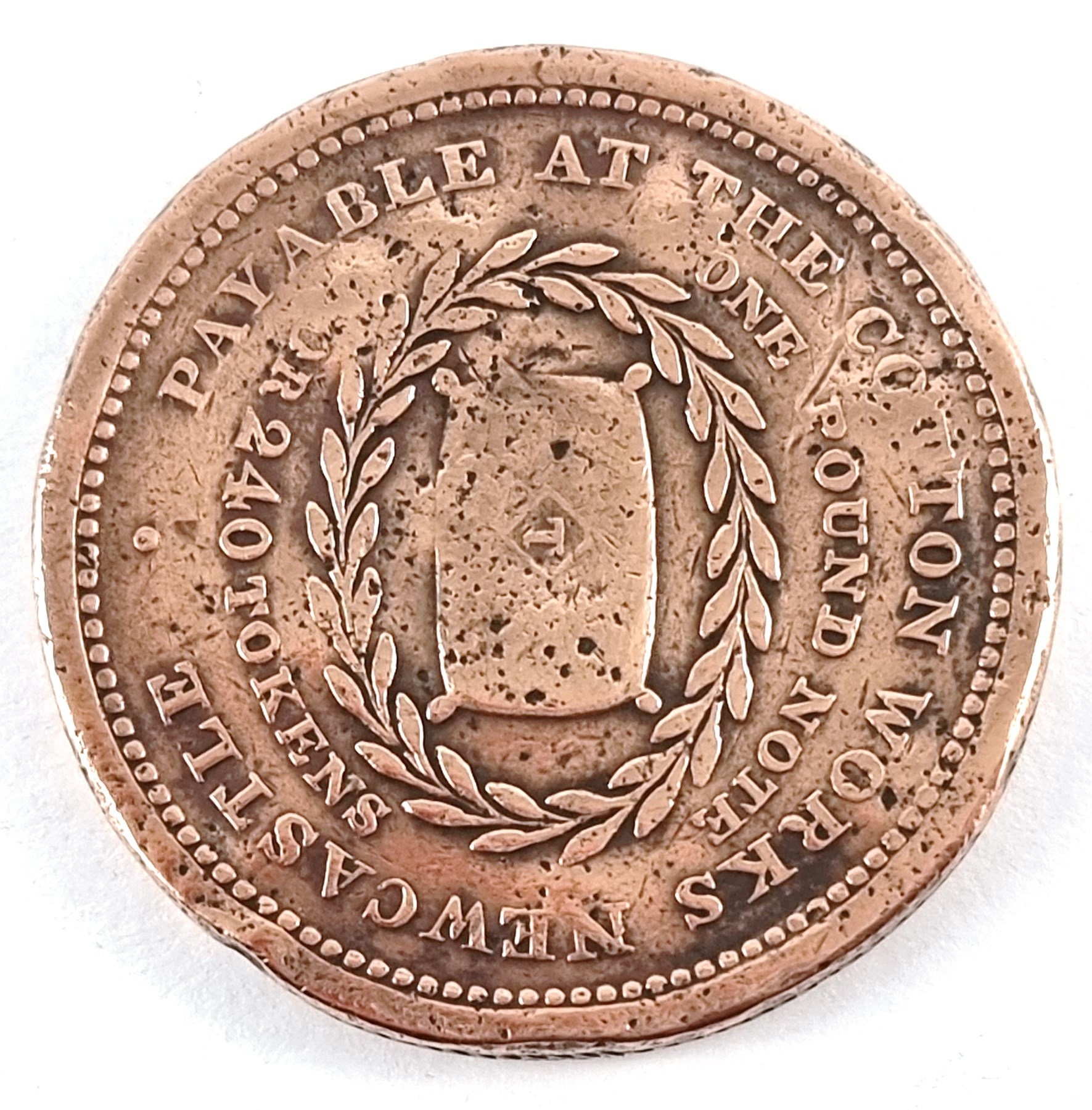 Unusual Antique Token, Cotton Works Newcastle, One Penny Token, 240 ...