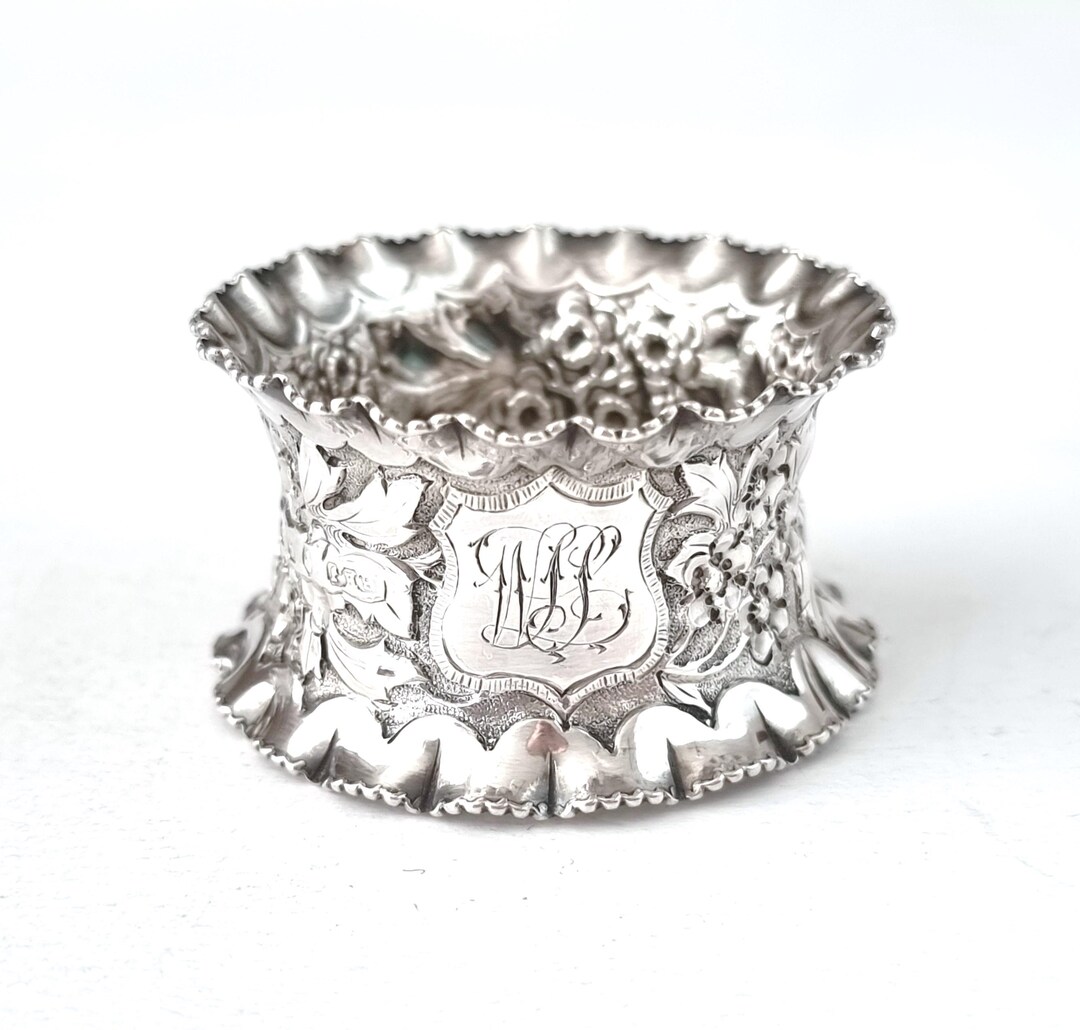 Victorian Silverware, Antique Napkin Ring, Floral Tableware, Crimped ...