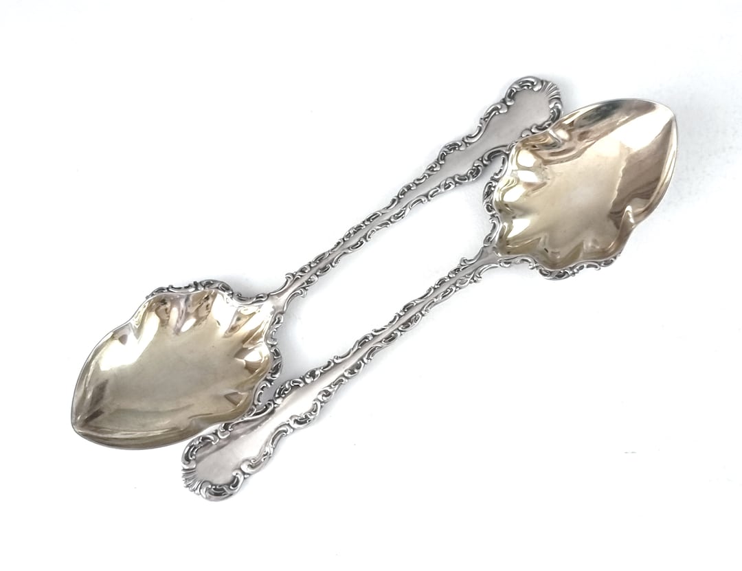Pair of Serving Spoons, Silver Plate, Lee & Wigfull, Scroll Edge ...