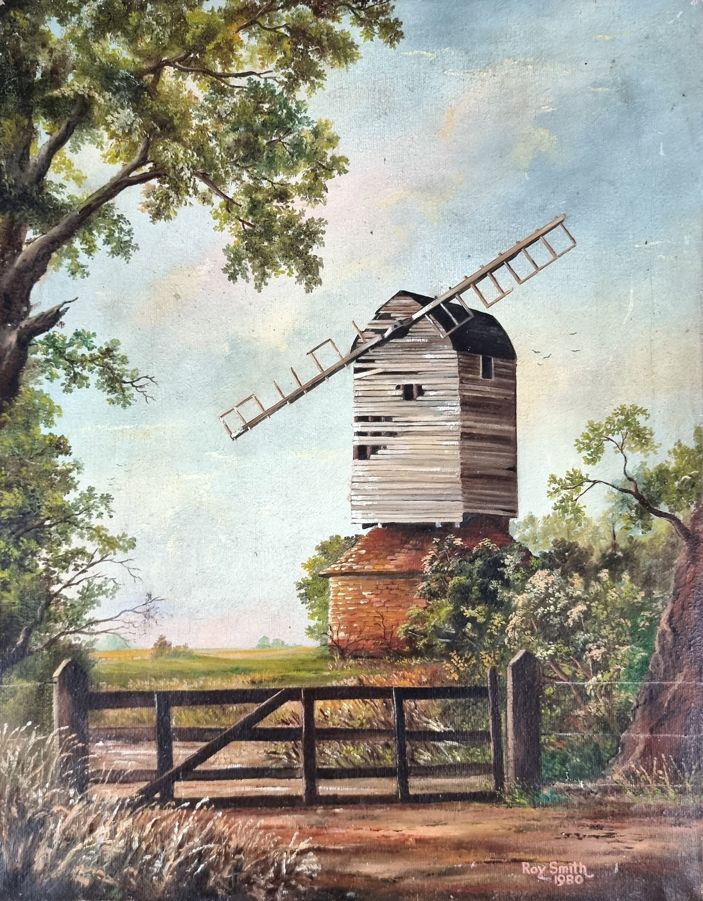 Cottage Chic, Vintage Painting, Oil on Canvas, Windmill Ruins, Old ...