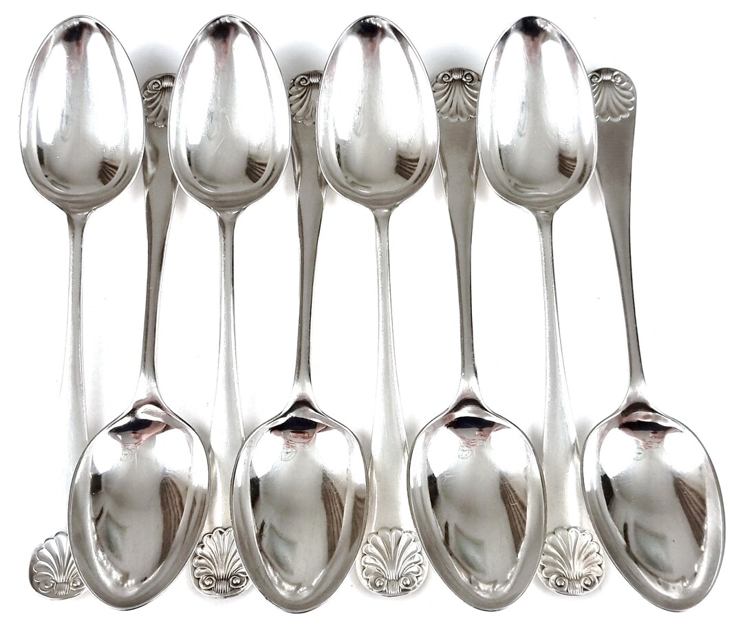 Antique Set of Spoons, Set of Eight, Silver Plate, Shell Pattern ...