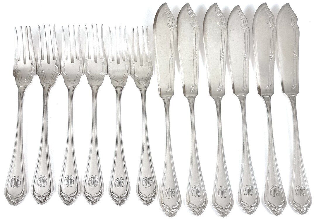 German Flatware Silver, Set of Fish Eaters, Six Settings, Silver Plate ...