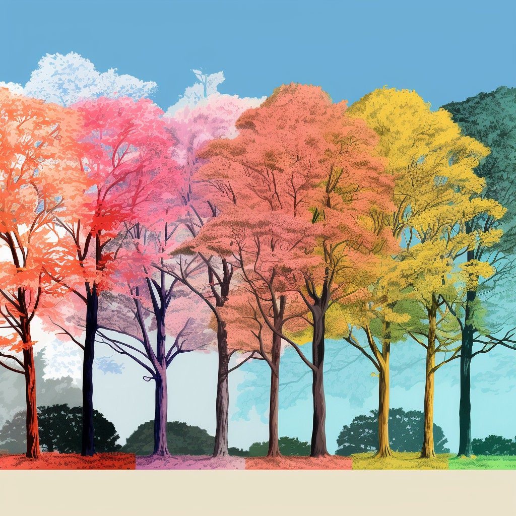 Colorful Trees & Leaves Digital Download Art ... 3 Digital Downloads ...