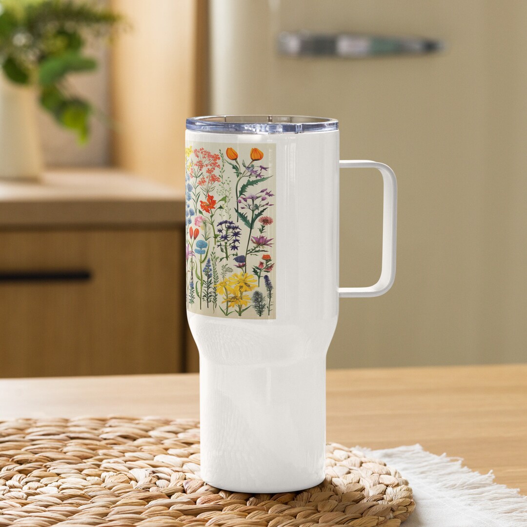 Wild Flower Travel Mug With a Handle Custom Floral Flower Design Mug is ...