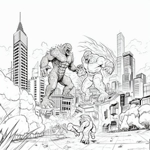 Godzilla Vs. King Kong Coloring Book for Adults and Kids. Hours of ...