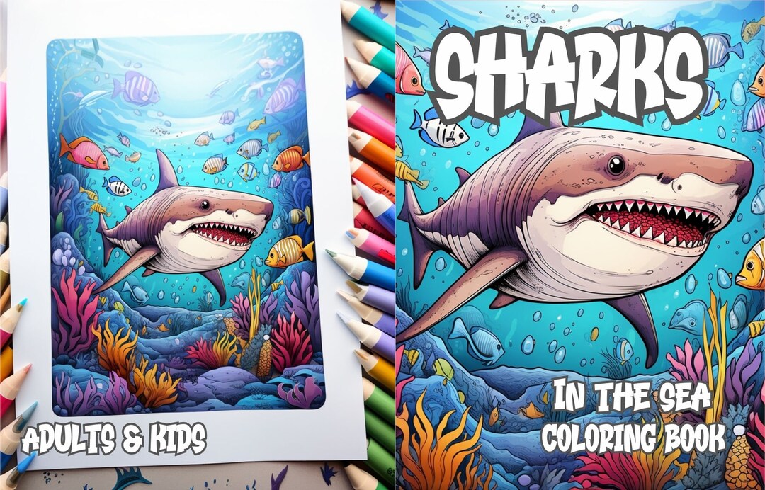 Sharks in the Sea Coloring Book for Adults & Kids Fun Coloring ...