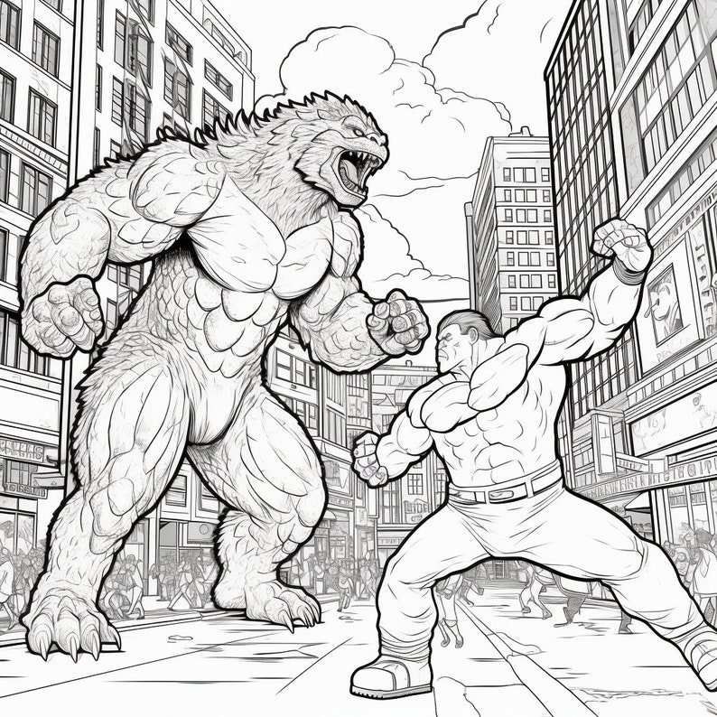 Godzilla Vs. King Kong Coloring Book for Adults and Kids. Hours of ...