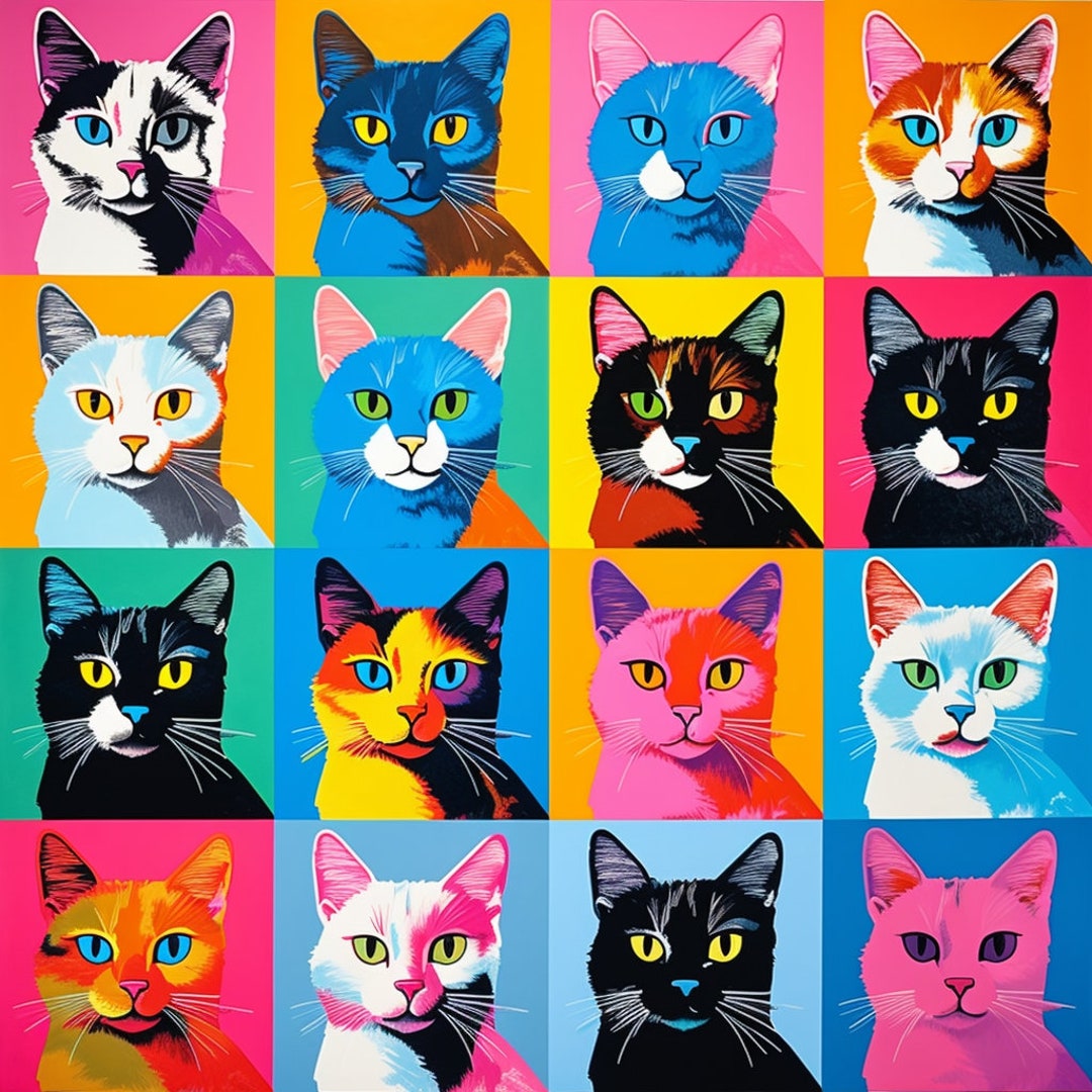 Colorful Cat Digital Prints This is Listing With 4 Colorful Cat Prints ...