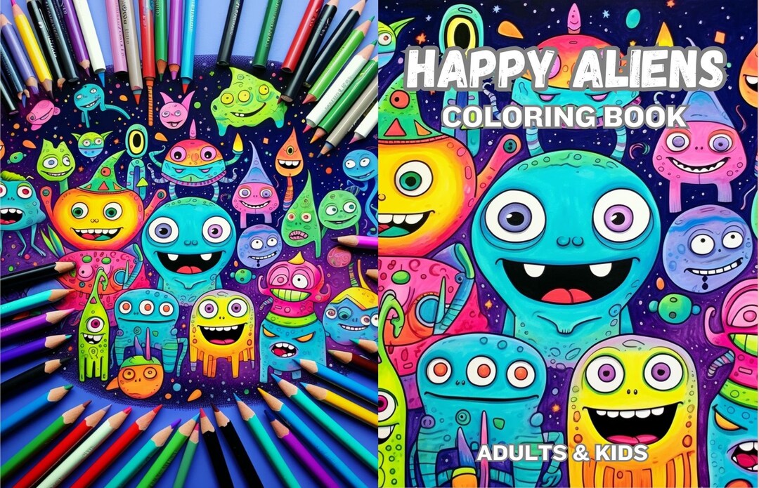 Happy Aliens Coloring Book W/ Over 50 Fun Exciting Alien Images Instant ...