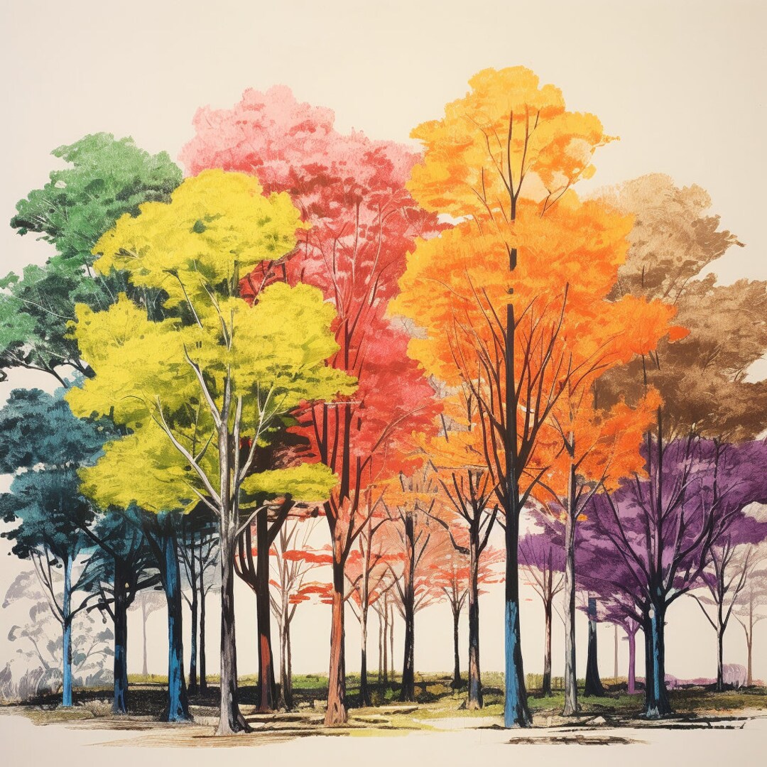 Colorful Trees & Leaves Digital Download Art ... 3 Digital Downloads ...