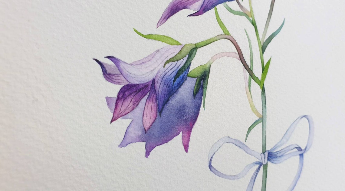 Bluebells Watercolor Painting ORIGINAL Artwork With Wild Flowers Bell ...