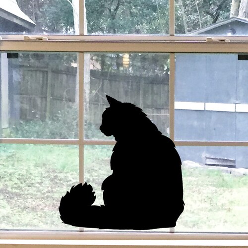 Large Fluffy Fat Cat Decal Black Cat Silhouette Vinyl Decal - Etsy