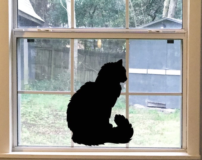 Large Fluffy Cat Wall Decal, Black Cat Silhouette Vinyl Decal, Cat Wall ...