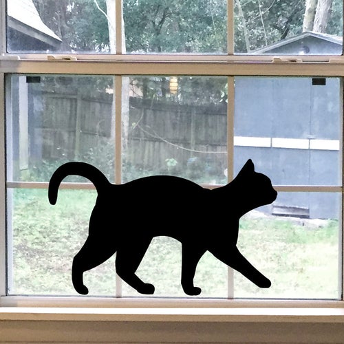 Fluffy Cat Wall Decal Black Cat Silhouette Vinyl Decal Cat - Etsy