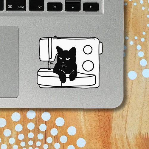 Cat and Sewing Machine Decal Cat Laptop Decal Black Cat | Etsy