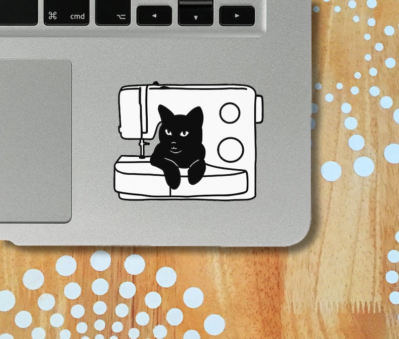 Cat and Sewing Machine Decal Cat Laptop Decal Black Cat | Etsy