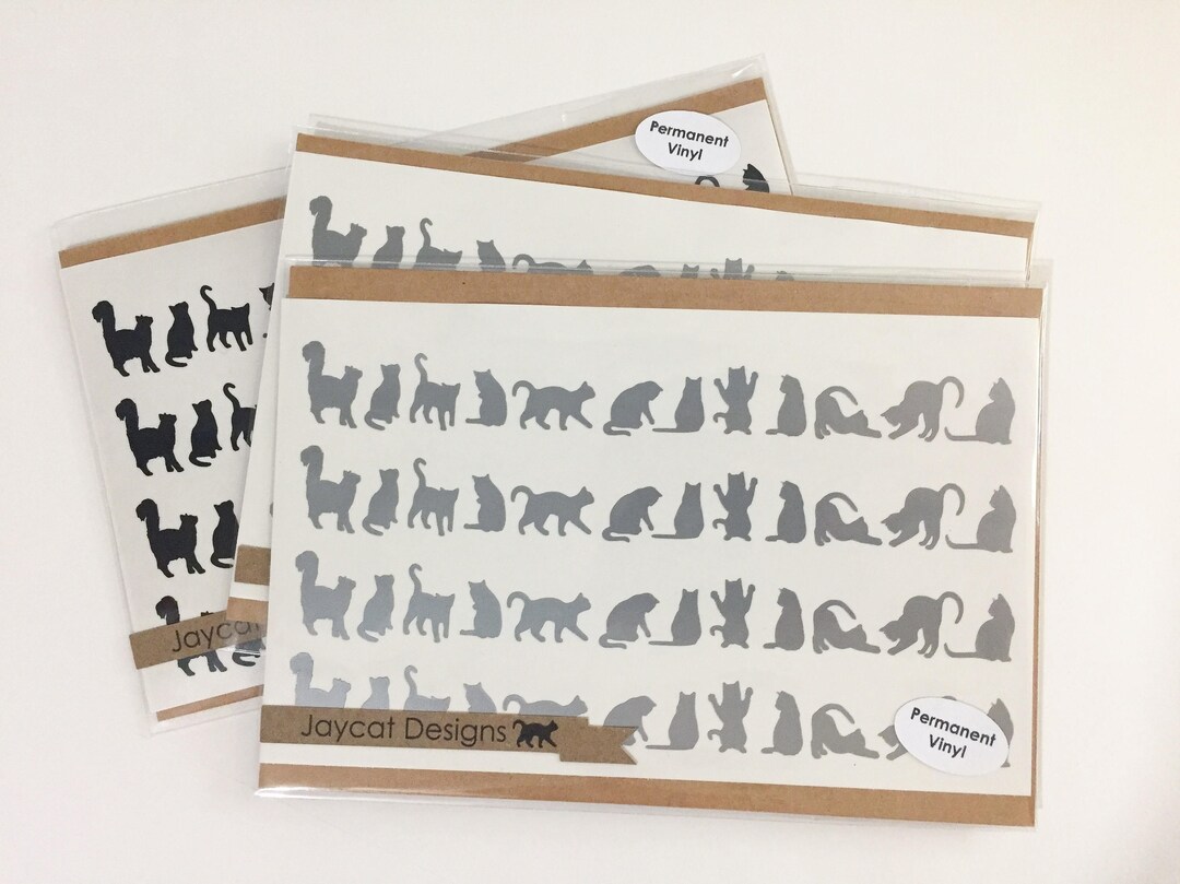 Silver Gray Cat Decals, Tiny Cat Stickers, Small Cat Silhouette Vinyl ...