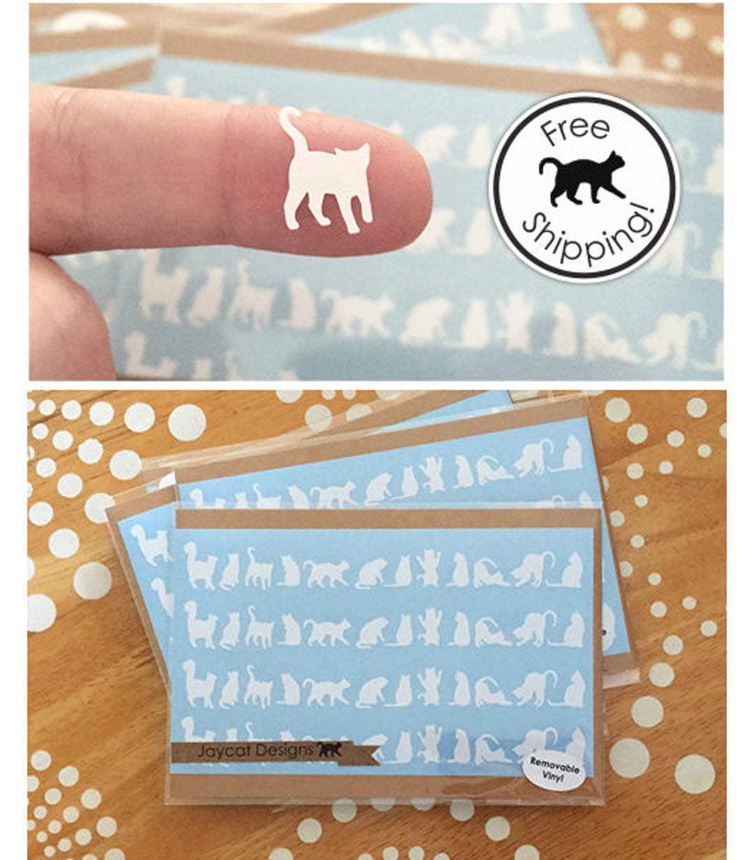 Tiny White Cat Stickers, Small Cat Silhouette Vinyl Decal, Itty Bitty ...