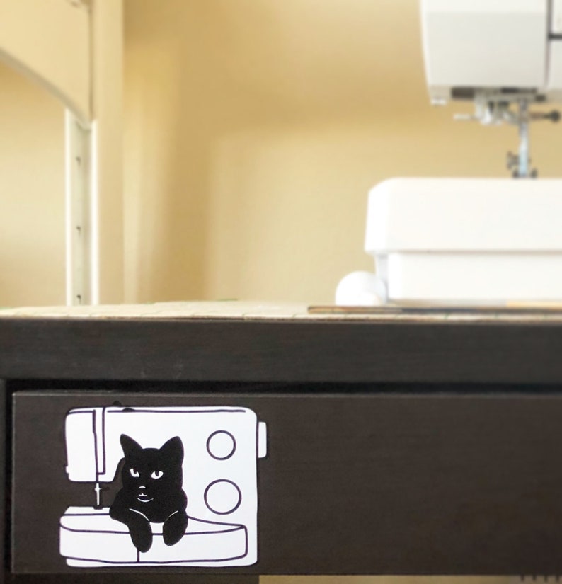Cat and Sewing Machine Decal Cat Laptop Decal Black Cat | Etsy