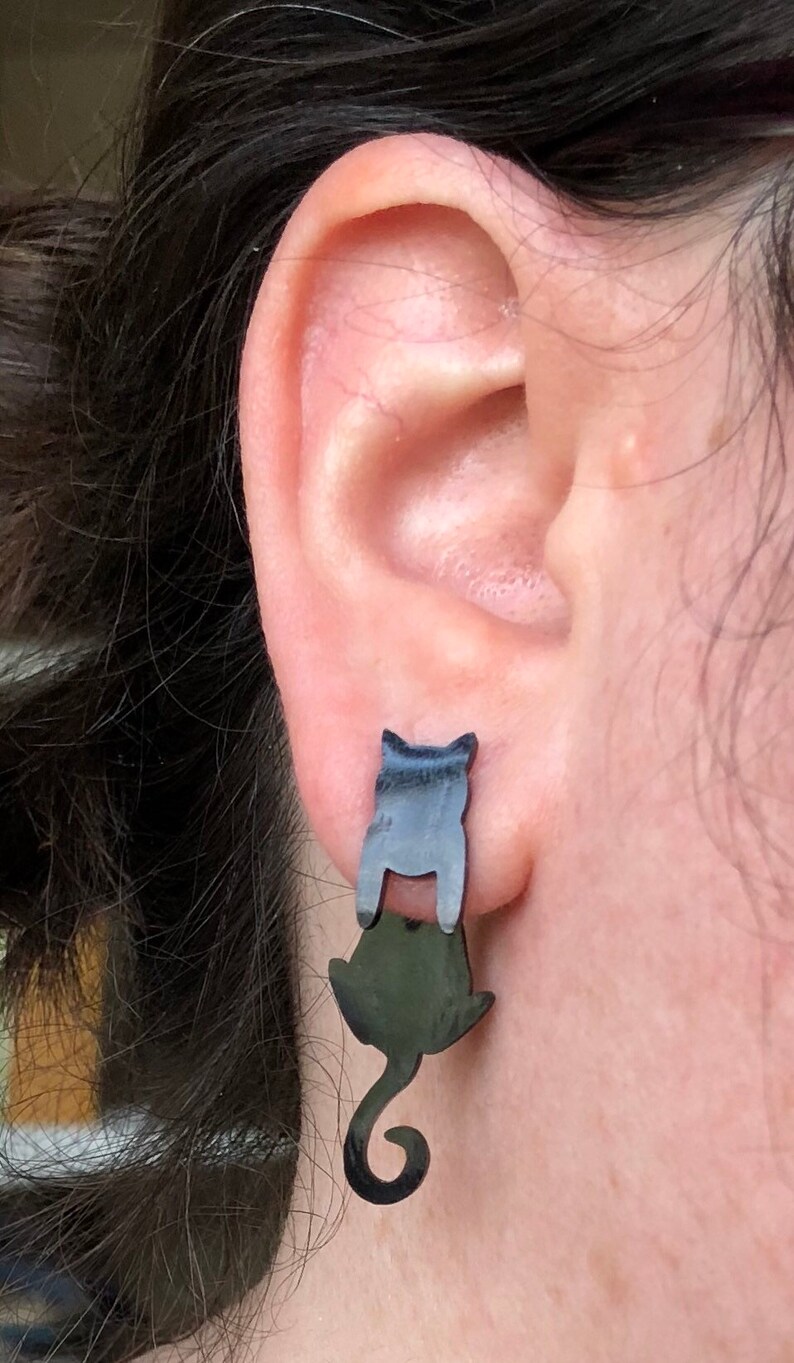 Dangle Cat Earrings, Black Cat Earrings, Cat Earring Jackets, Cat ...