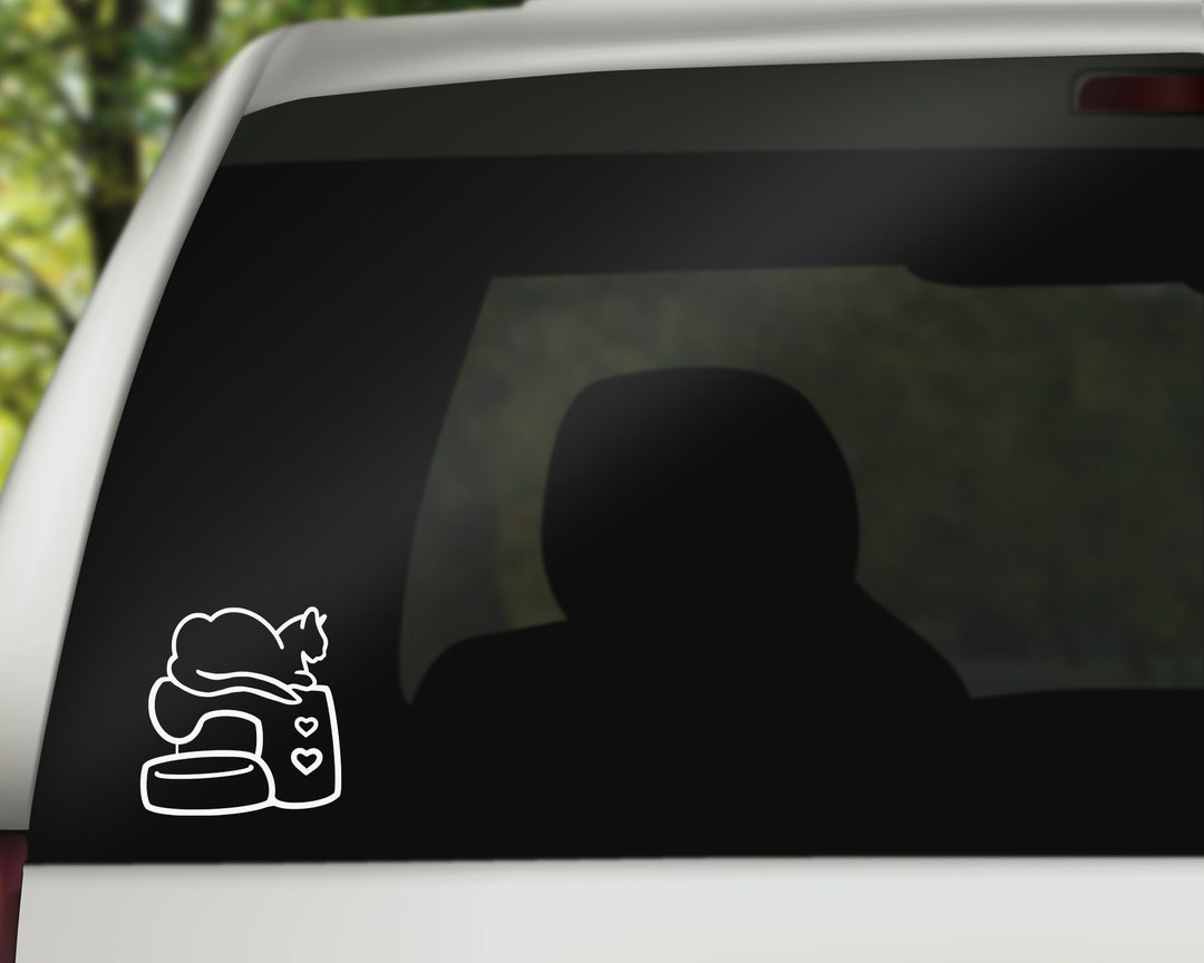 Cat and Sewing Machine Car Decal, Black Cat Sticker, Cat Silhouette ...