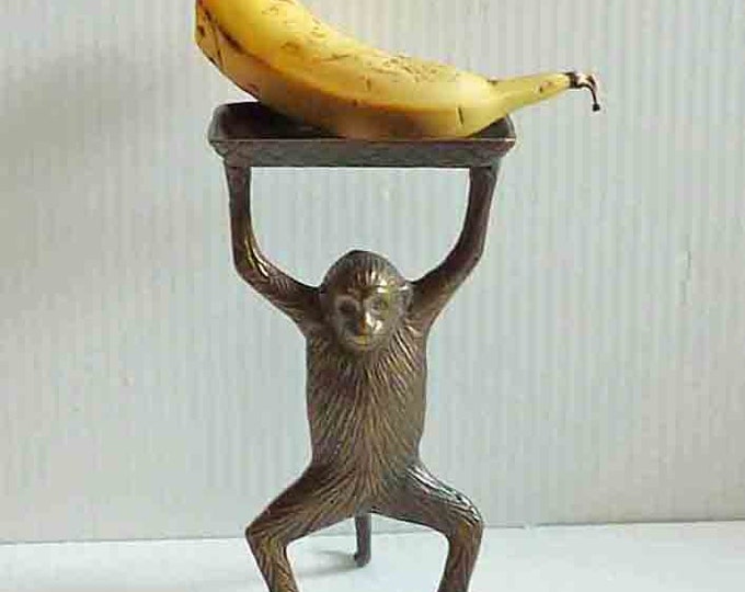 Vintage Brass Monkey Desk Decor Antique Ape Card Holder Shelf Brass ...