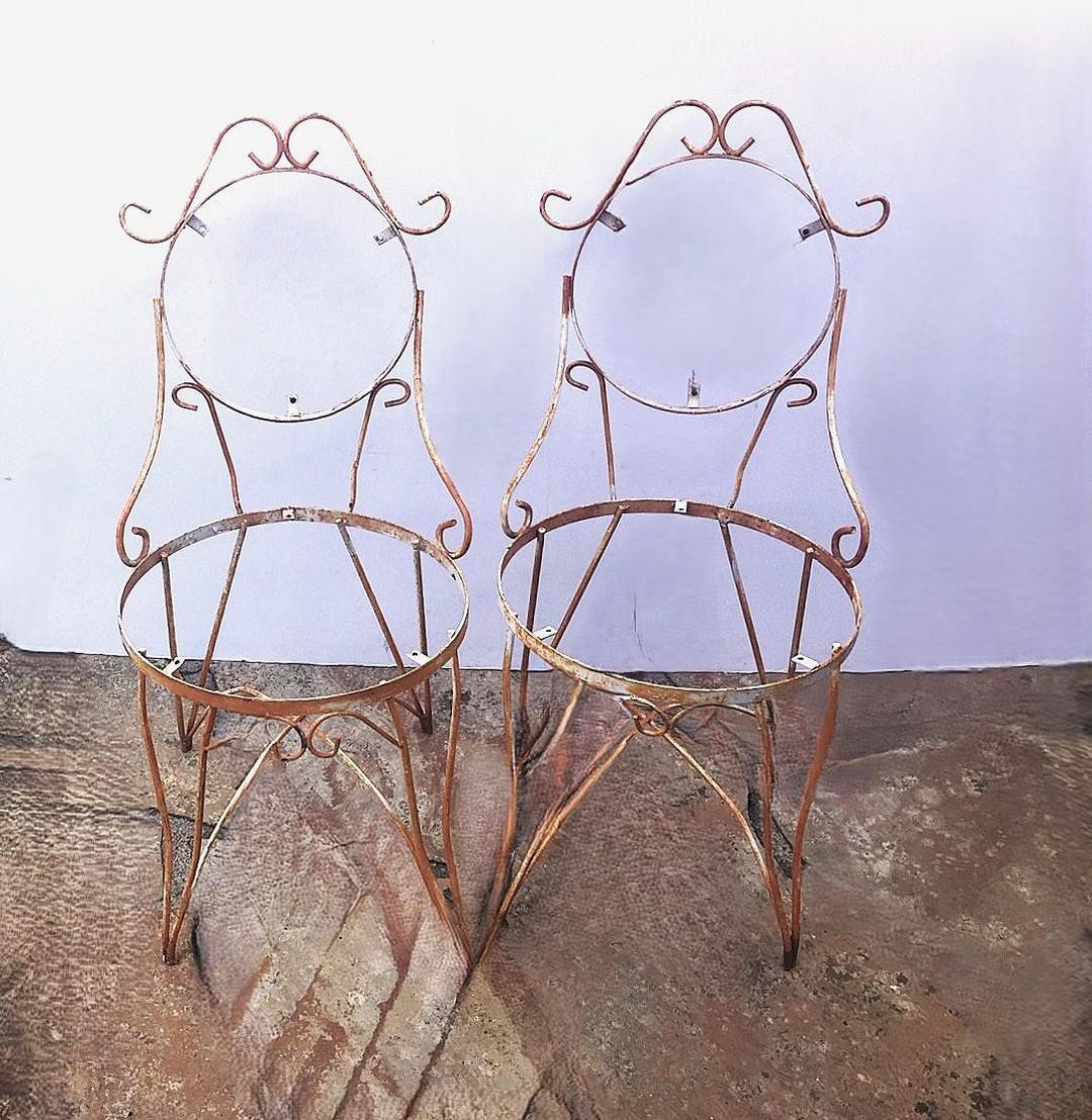 Vintage Rustic Two Chairs Patio Garden Decor Ice Cream Parlor Wrought ...