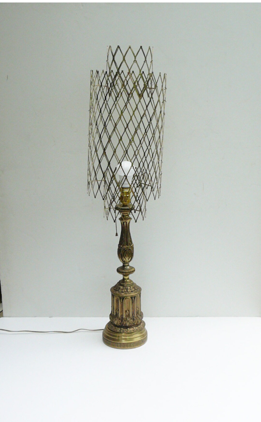 Vintage Brass Lamp and Open Cage Shade Art Deco Metal Lamp With Shade ...
