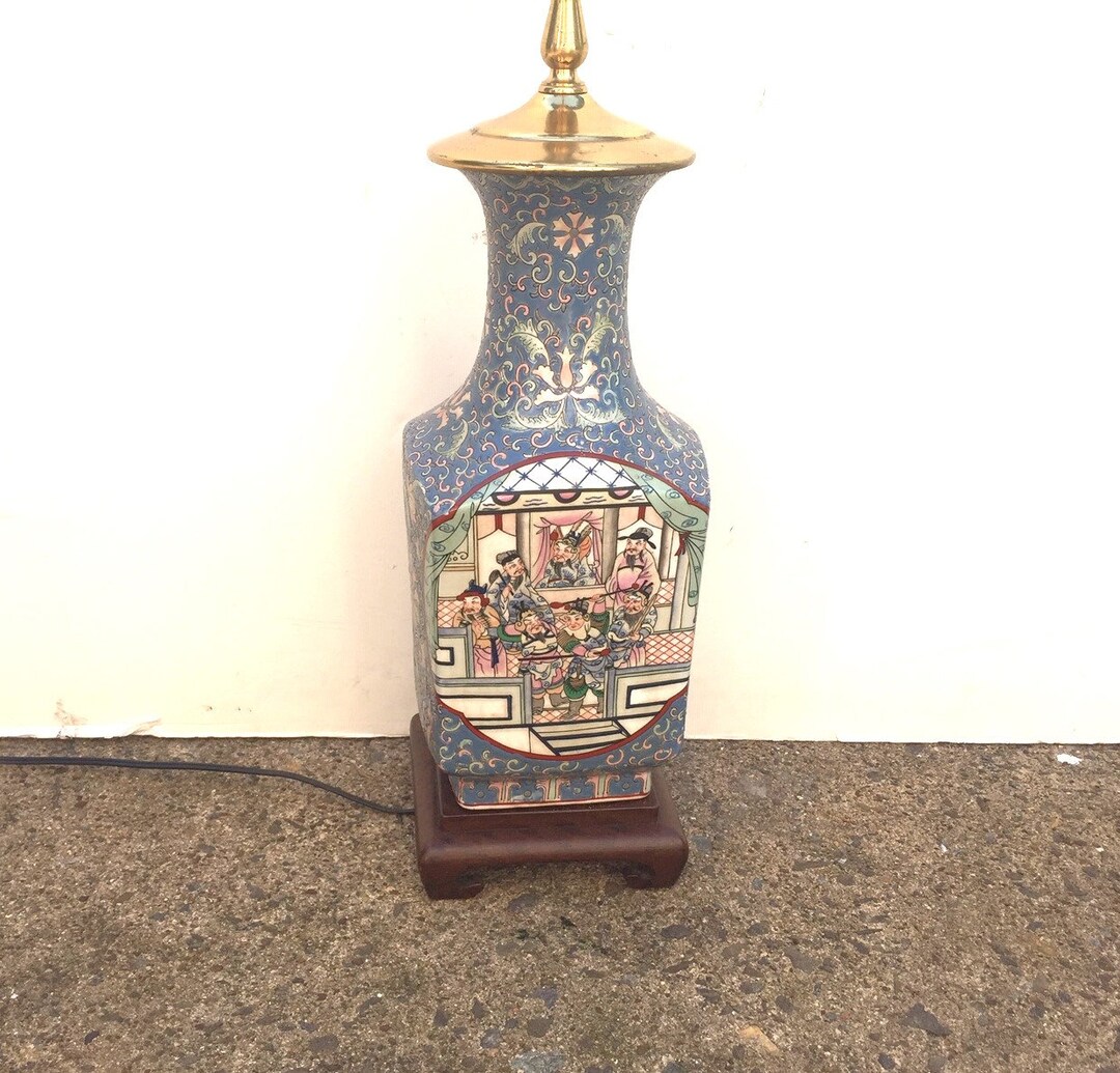 Vintage Blue White Lamp Chinese Lighting Asian China Men Theatre Design ...