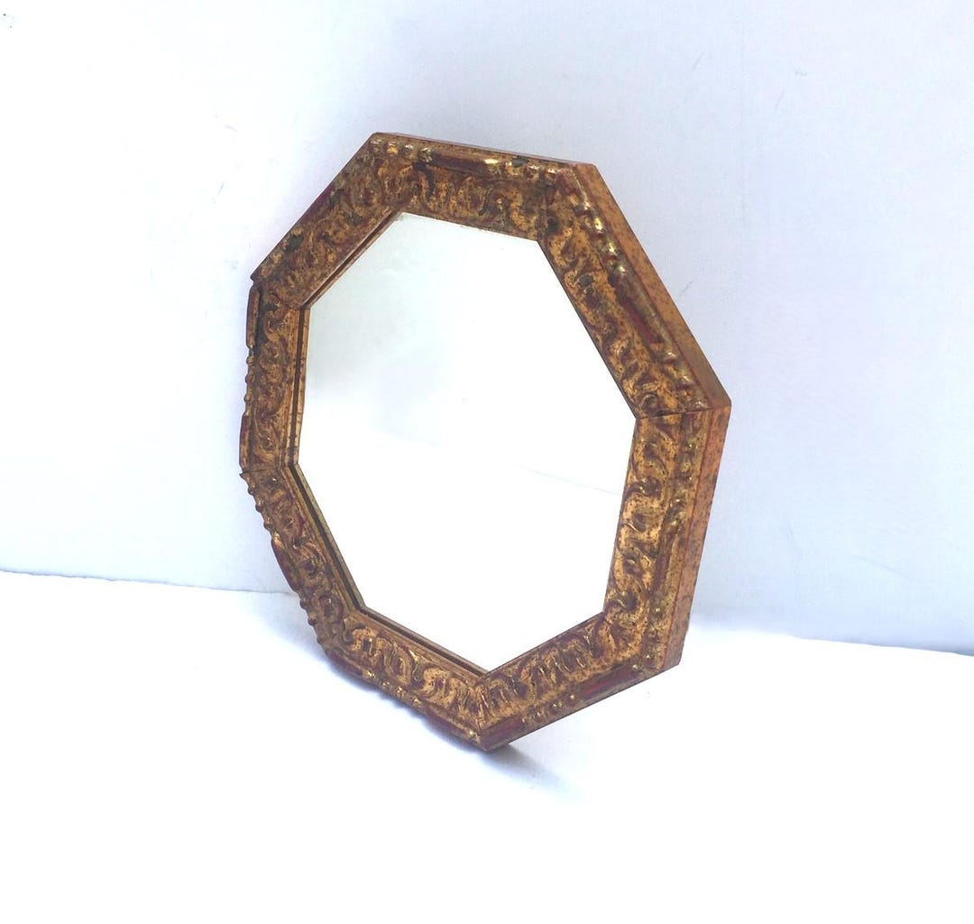 Vintage Mirror Gold Octagon Frame Ornate Mid Century Art Nouveau Wall ...