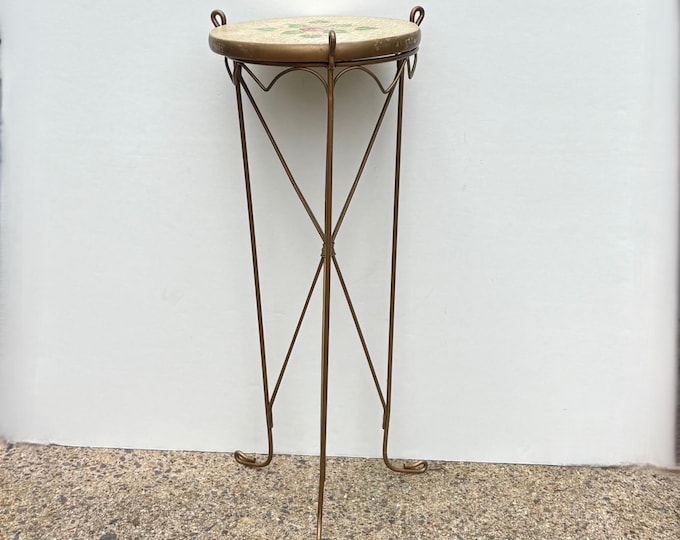 MCM Plant Stand Gold Metal Mid Century Modern Table Apt Side Table Mod ...