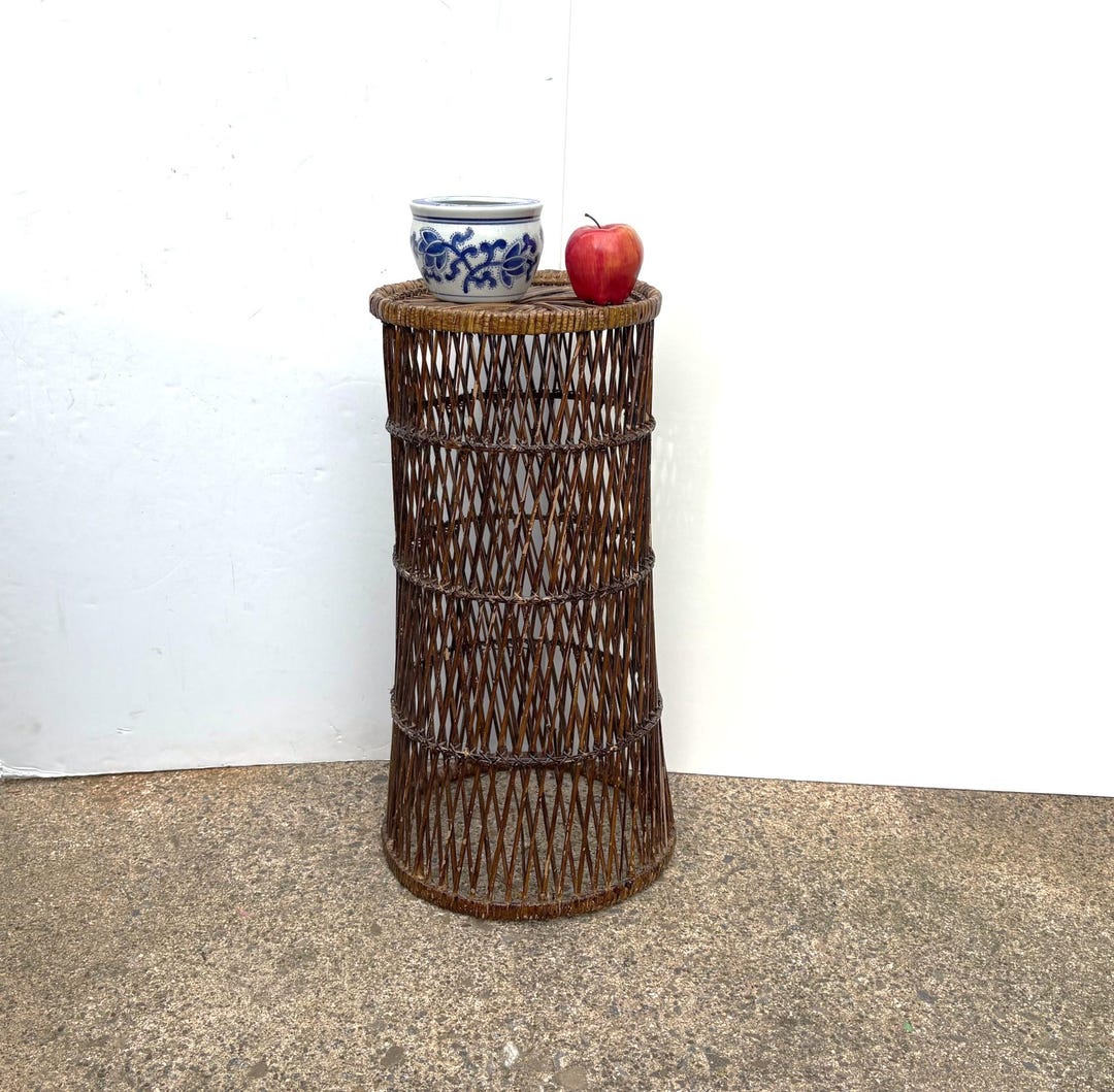 Vintage Wicker Plant Stand Boho Tall Table Umbrella Stand Mid Century ...
