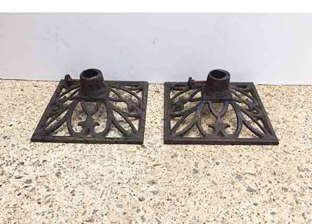Vintage Iron Scroll Stand Table Base Heavy Metal Tree Stand Mid Century ...