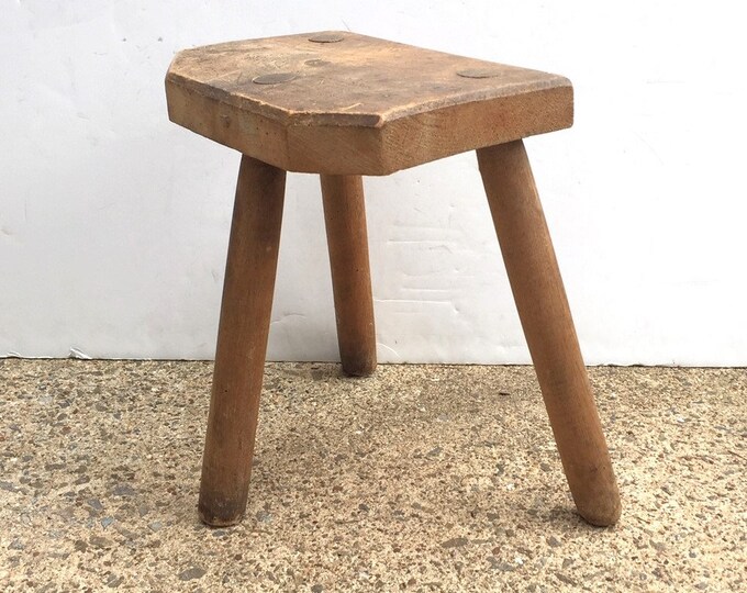 Vintage Wood Stool 3 Leg Milking Stool 13 in H Mid Century French ...