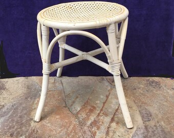 Vintage White Wicker Stool Mid Century Rattan Boho Chic Plant Stand ...