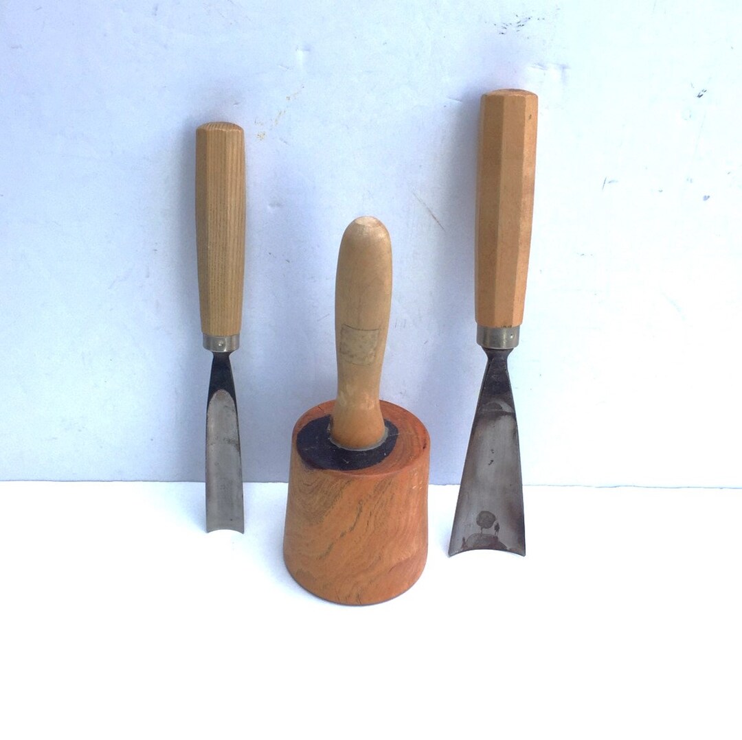 Vintage Sculpting Tools Chisels Clay Mallet Gouge Woodworking Tool ...