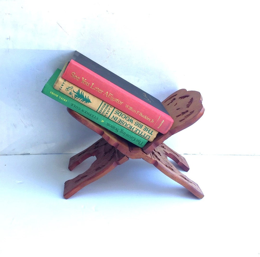 Vintage Wood Carved Book Stand Leaf Design Book Holder Cookbook Kitchen ...