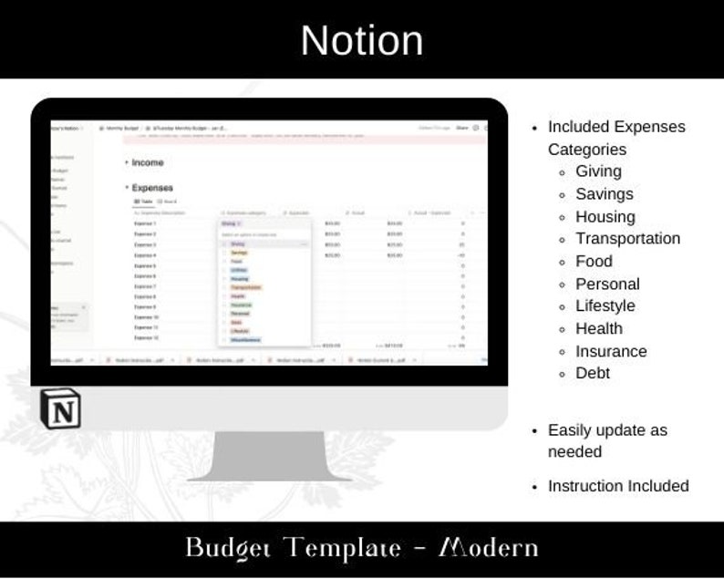 Monthly Notion Budget Template for Personal Finances Monthly - Etsy